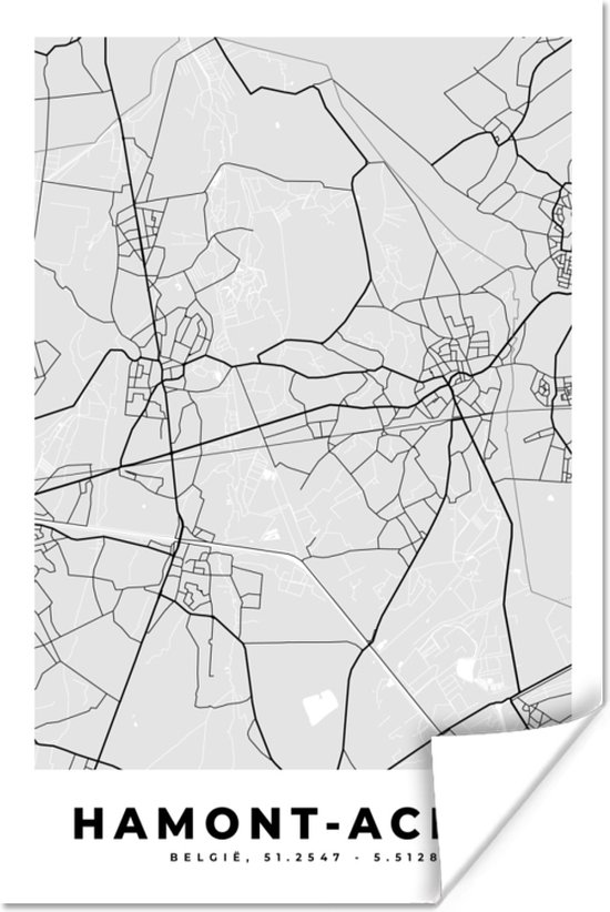 Poster België – Hamont Achel – Stadskaart – Kaart – Zwart Wit ...