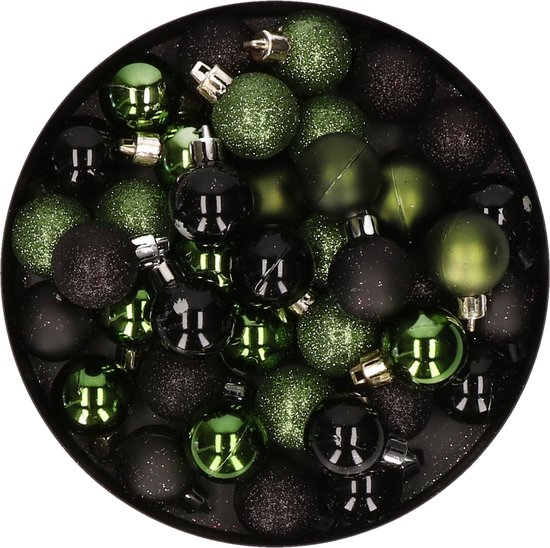 Kleine kerstballen - 48x st - zwart/groen - D3 cm - kunststof ...