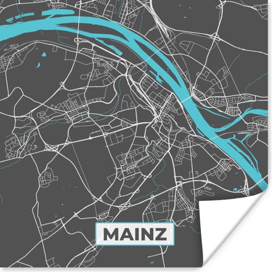 Poster Plattegrond – Mainz – Blauw – Stadskaart – Kaart - Duitsland ...