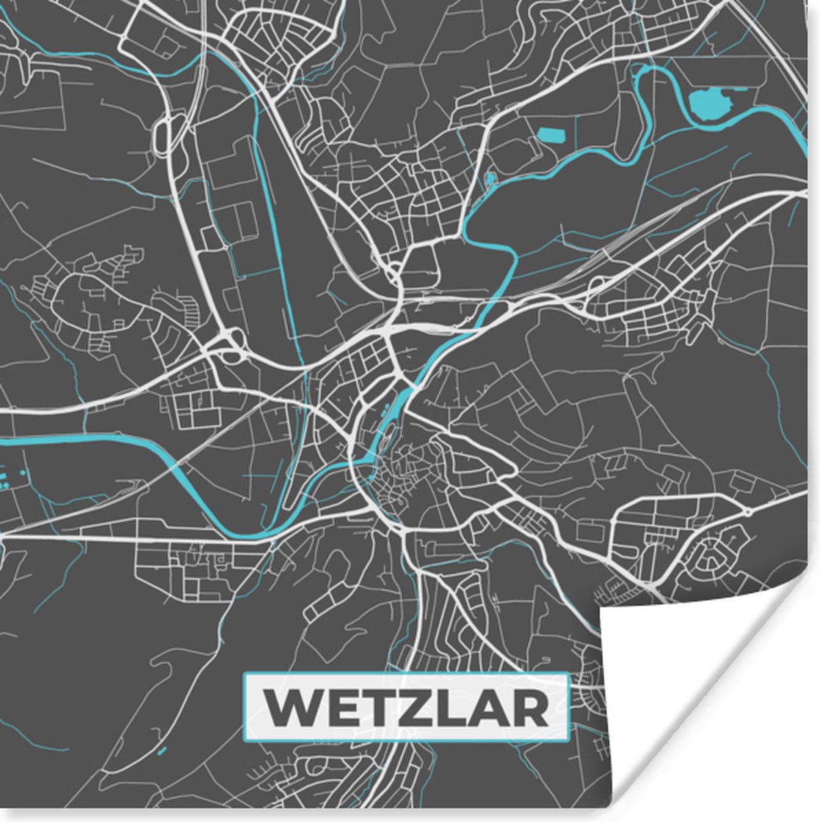 Poster Wetzlar – Stadskaart – Blauw – Plattegrond – Stadskaart – Kaart ...
