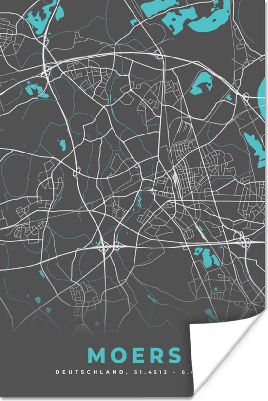 Poster Plattegrond – Moers – Blauw – Stadskaart – Kaart - Duitsland ...