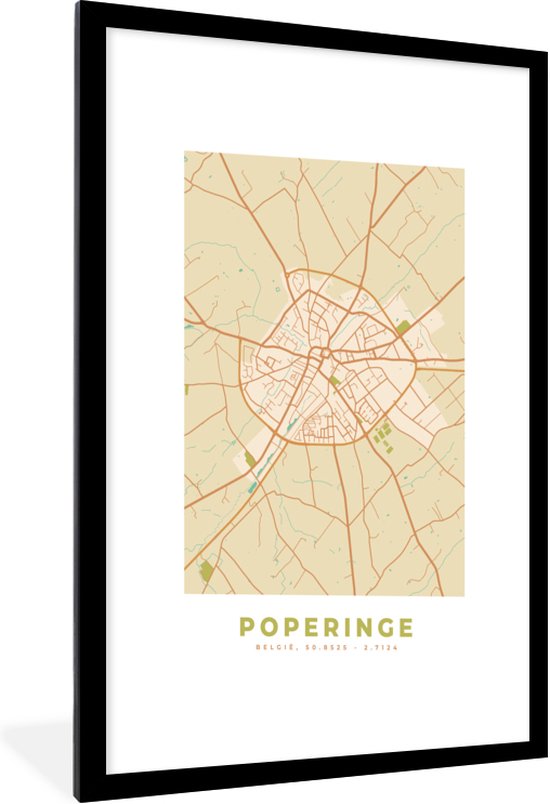 Fotolijst incl. Poster - Vintage - Kaart - Plattegrond - Poperinge ...