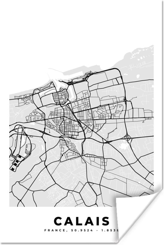 Poster Plattegrond - Kaart - Stadskaart - Frankrijk - Calais - 40x60 cm ...