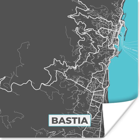 Poster Frankrijk - Bastia - Plattegrond - Kaart - Stadskaart - 50x50 cm ...