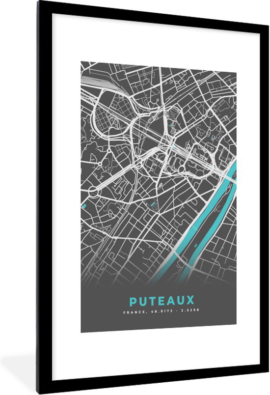 Fotolijst incl. Poster - Puteaux - Stadskaart - Kaart - Plattegrond ...