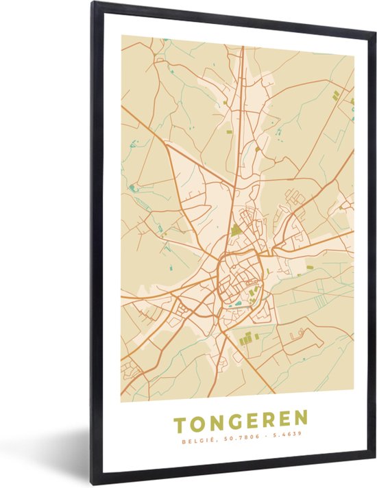 Fotolijst incl. Poster - Kaart - Vintage - Tongeren - Stadskaart ...