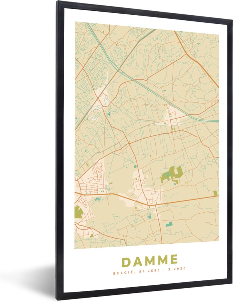 Fotolijst incl. Poster - Damme - Kaart - Vintage - Stadskaart ...