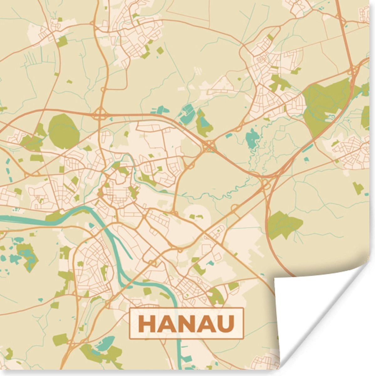 Poster Hanau - Plattegrond - Vintage - Kaart - Stadskaart - 50x50 cm ...