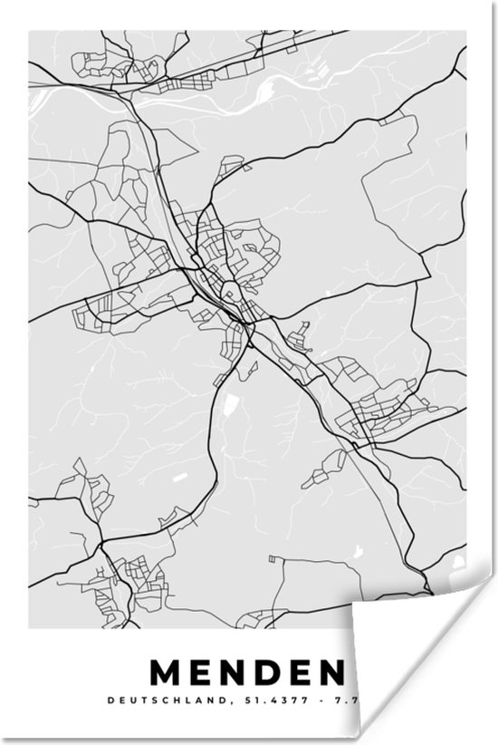 Poster Kaart - Plattegrond - Duitsland - Menden - Stadskaart - 60x90 cm ...