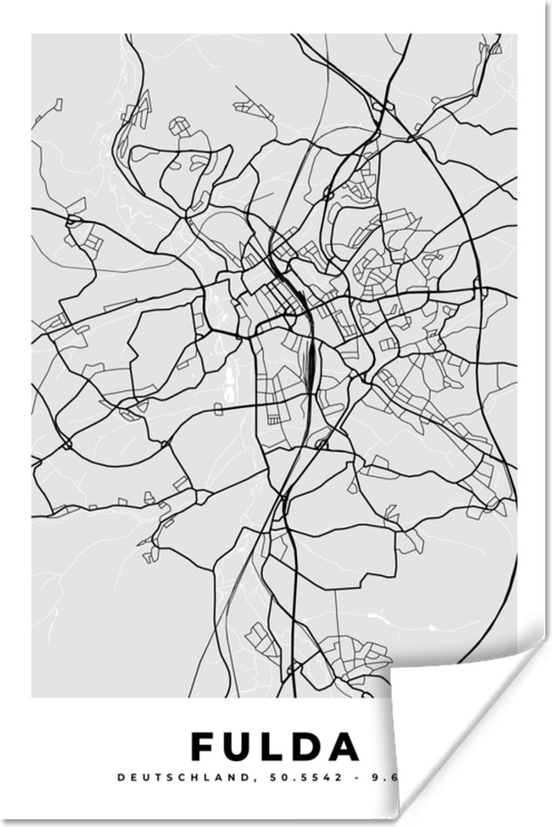 Poster Fulda - Kaart - Stadskaart - Plattegrond - Duitsland - 40x60 cm ...
