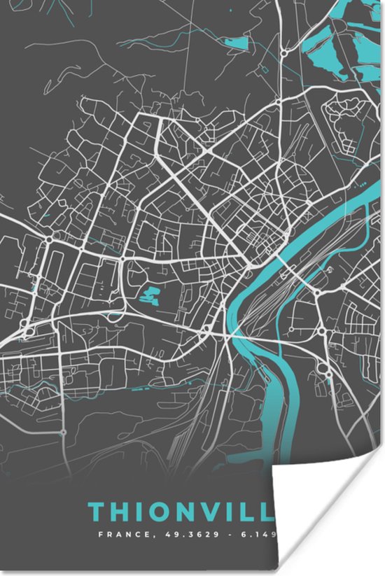 Poster Plattegrond - Kaart - Stadskaart - Frankrijk - Thionville ...
