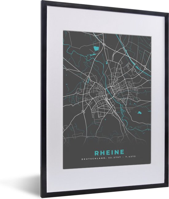 Fotolijst incl. Poster - Blauw – Duitsland – Plattegrond – Stadskaart ...