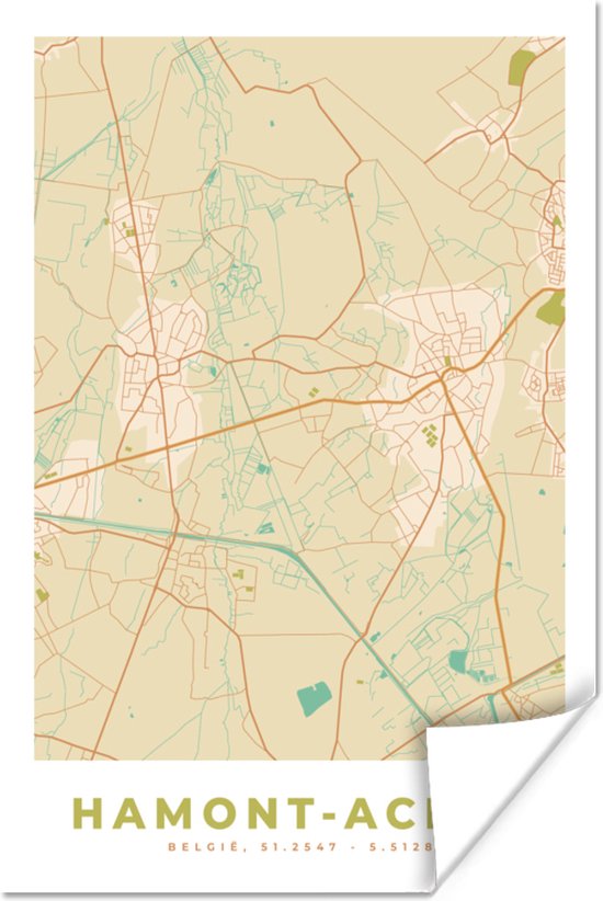 Poster Kaart - Plattegrond - Vintage - Stadskaart - Hamont-Achel ...