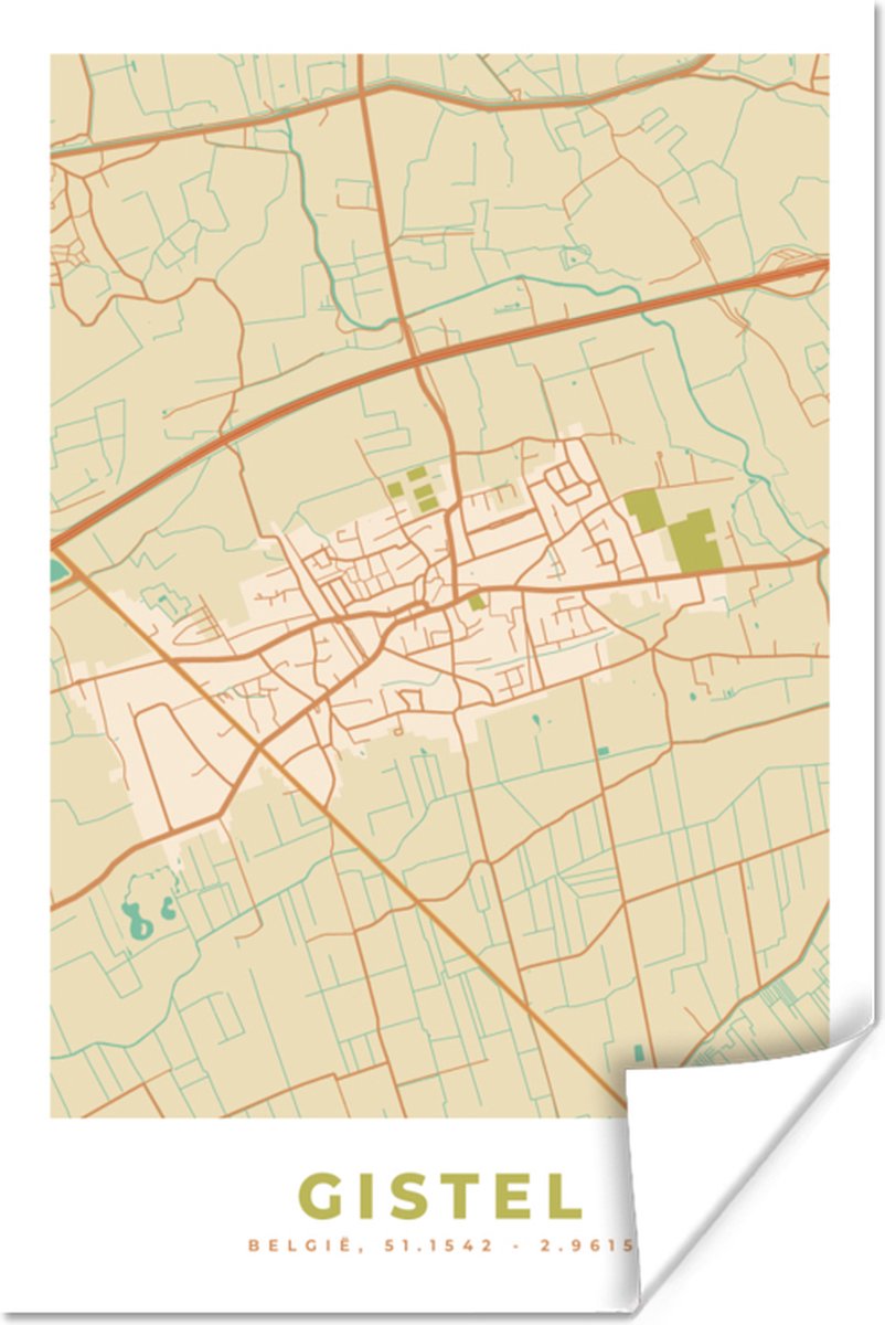 Poster België - Gistel - Stadskaart - Kaart - Plattegrond - 80x120 cm ...