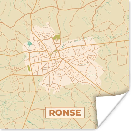 Poster Plattegrond - Stadskaart - Ronse - België - Kaart - 50x50 cm ...