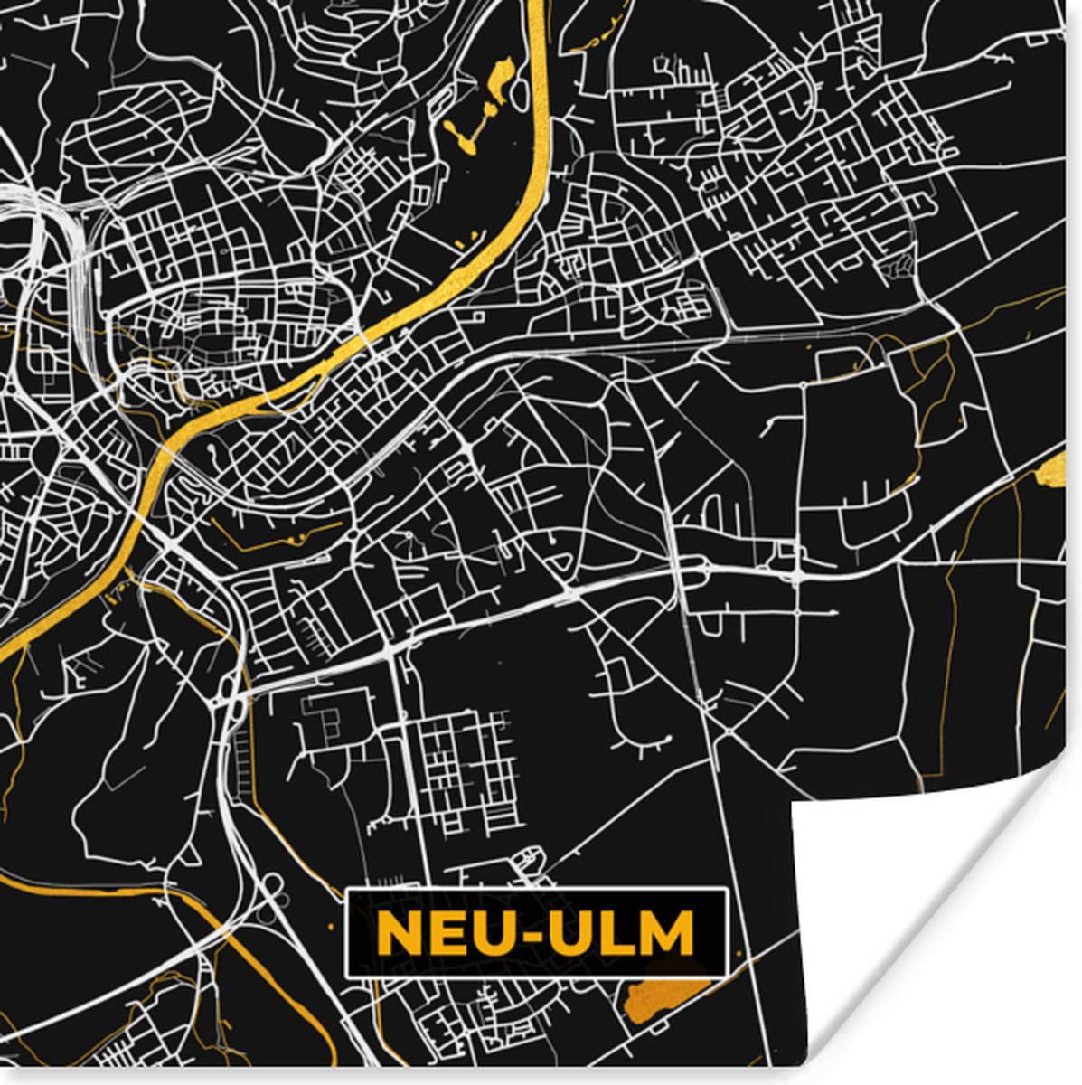 Poster Stadskaart – Plattegrond – Duitsland – Goud – Neu Ulm – Kaart ...