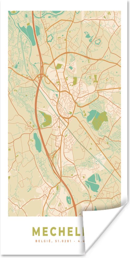 Poster Kaart - Retro - Vintage - Mechelen - Plattegrond - Stadskaart ...
