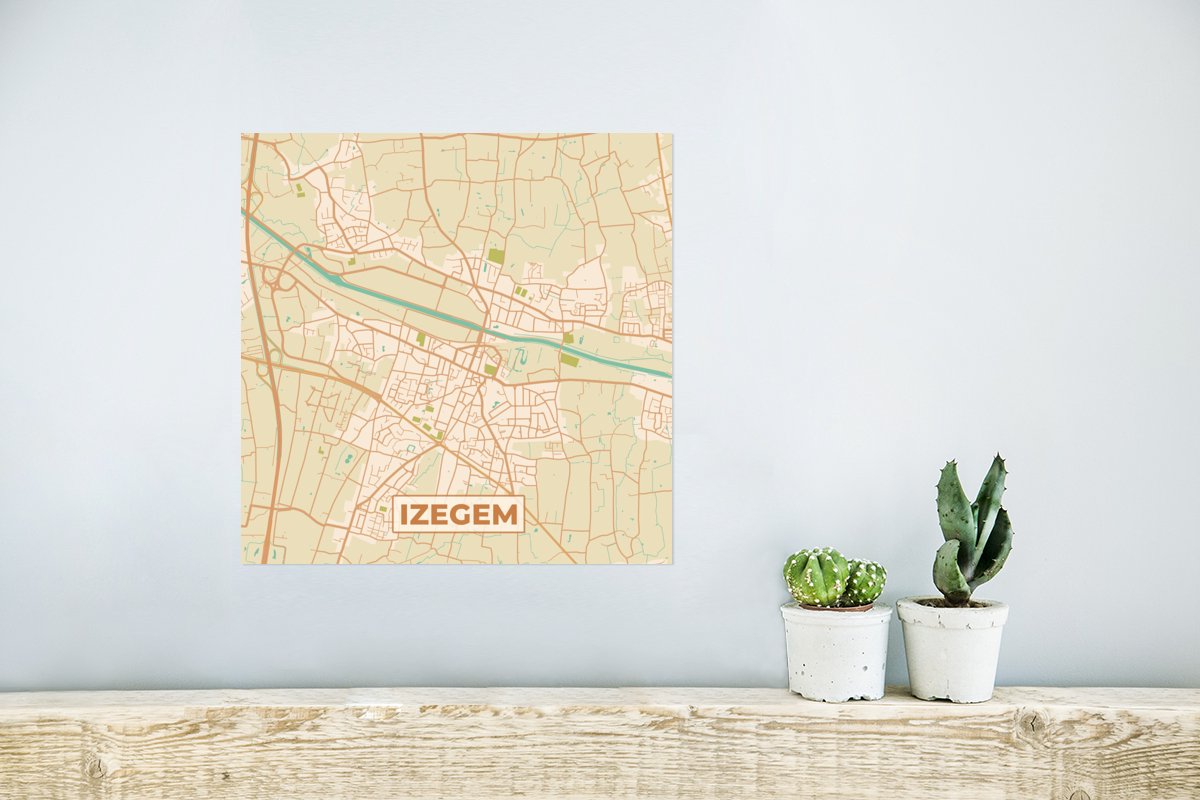 Poster België - Kaart - Stadskaart - Plattegrond - Izegem - 30x30 cm ...