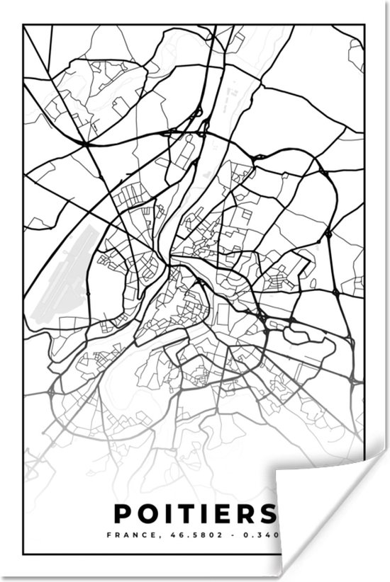 Affiche Carte - Carte - Poitiers - France - Plan de ville - Zwart et ...