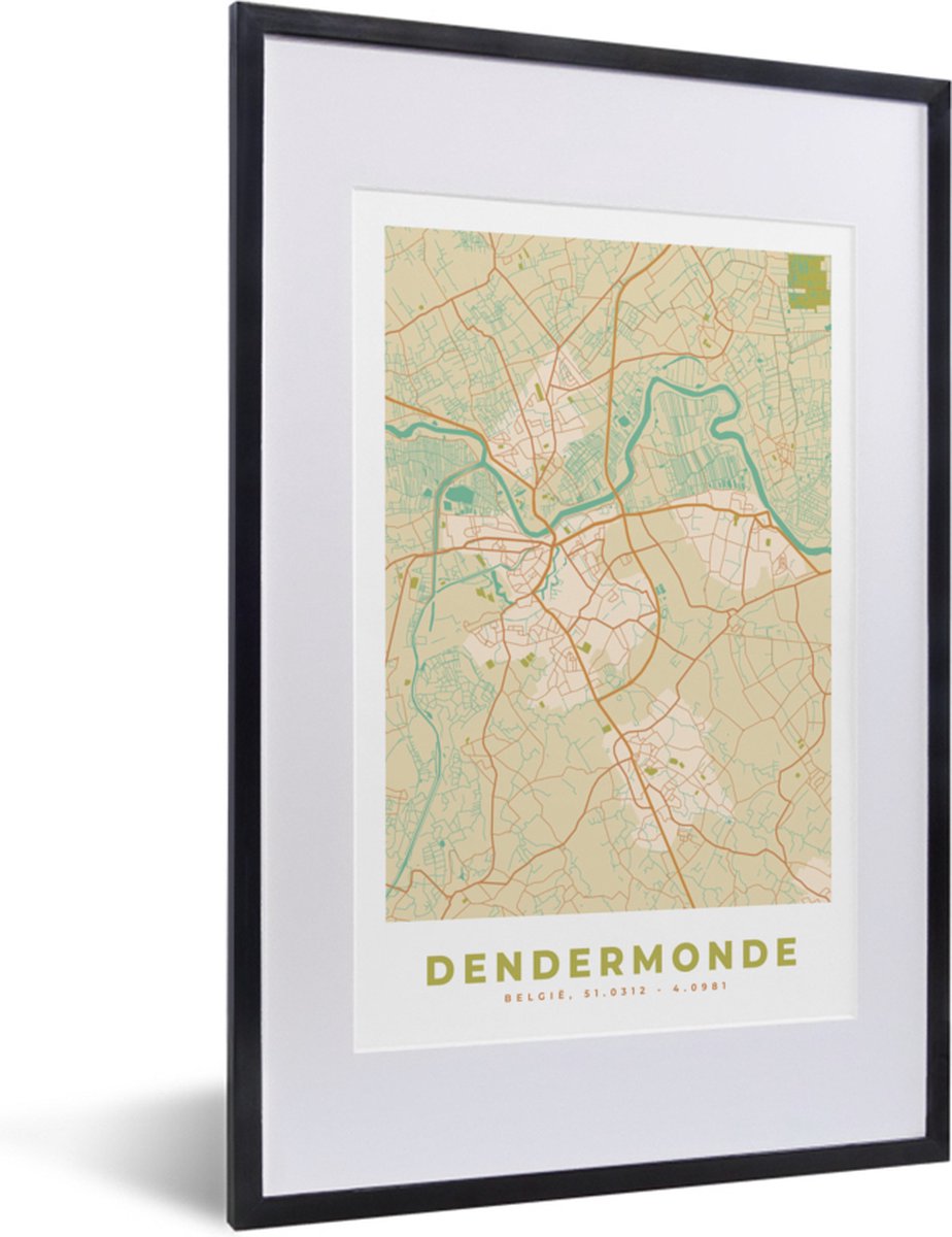Fotolijst incl. Poster - Plattegrond - Kaart - Dendermonde - Vintage ...