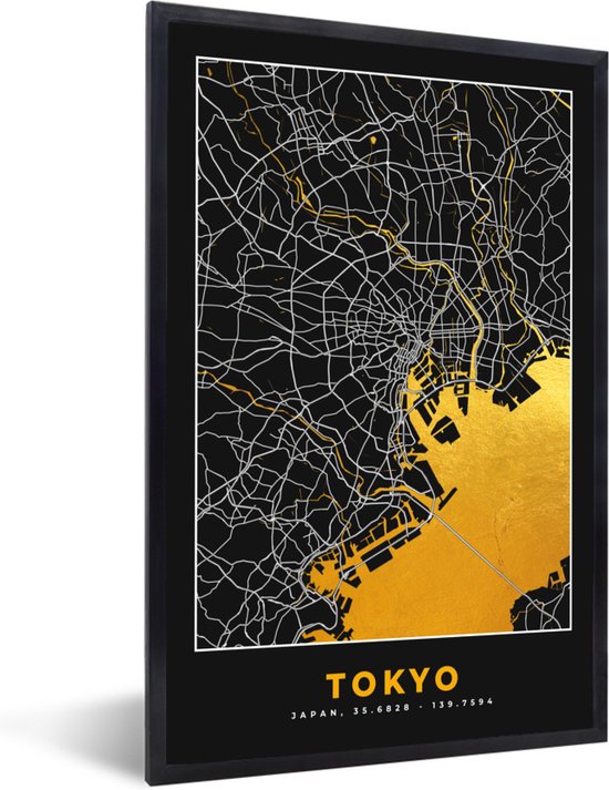 Fotolijst incl. Poster - Tokyo - Stadskaart - Goud - Plattegrond ...