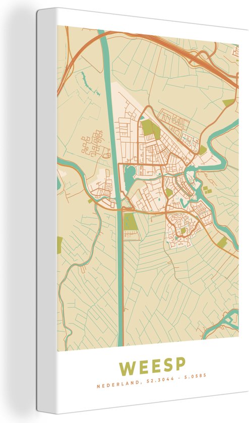 Canvas Schilderij Weesp - Plattegrond - Kaart - Stadskaart - 80x120 cm ...