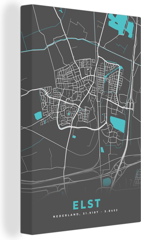 Canvas Schilderij Elst - Plattegrond - Kaart - Stadskaart - 20x30 cm ...