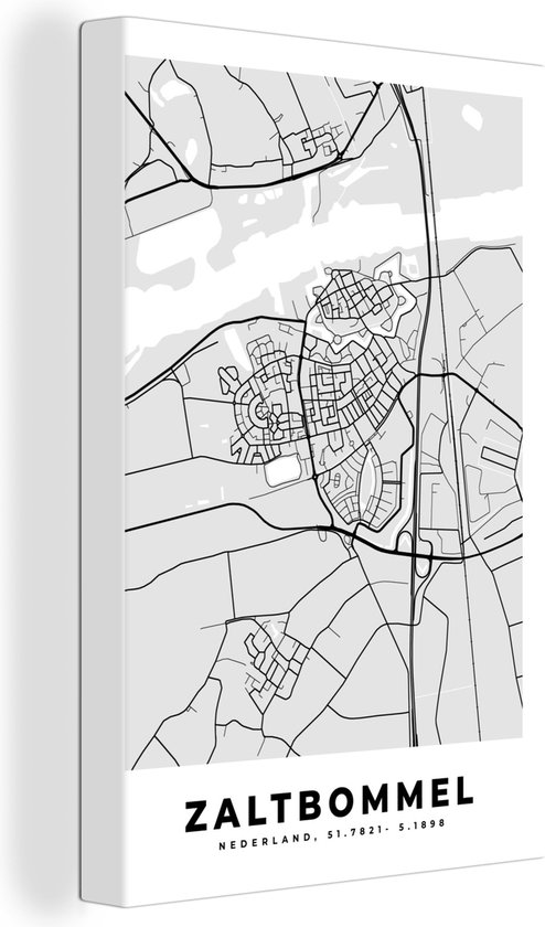 Canvas Schilderij Plattegrond - Zaltbommel - Kaart - Stadskaart - 40x60 ...