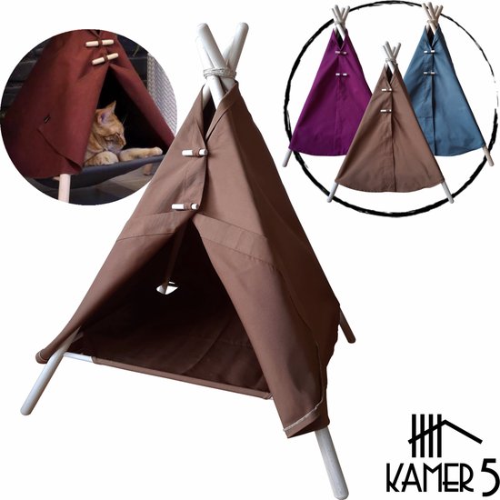 Kamer 5® Kattenmand Oxford Luxury Tipi Tent - Kattenbed Mokka-Bruin | bol