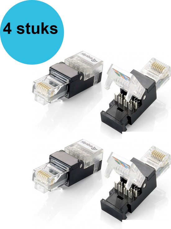 4 stuks kabel-connector RJ-45 Zwart, Transparant RJ45 connectoren ...