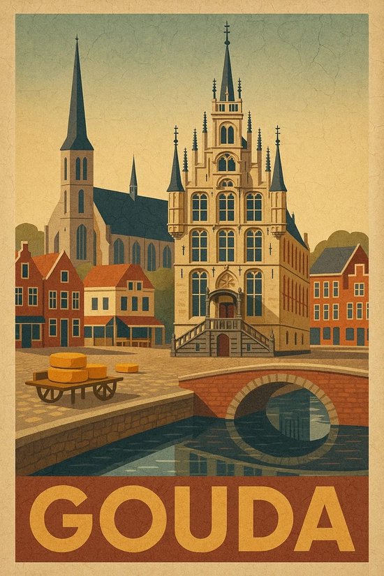Gouda Poster - Steden Posters - Nederland - Tekst - Stadhuis - Kaas ...