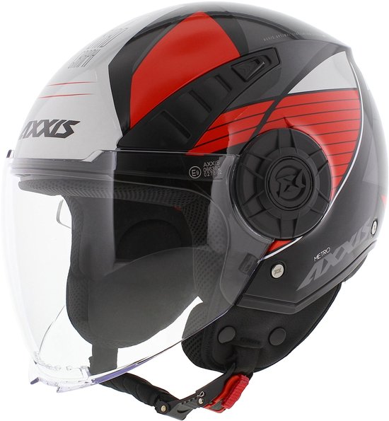Axxis Metro S jethelm Bird glans zwart rood grijs L - Helm voor scooter ...