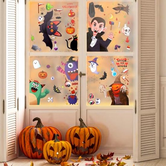 6 Sheets Halloween Window Stickers, Cute Halloween Window Adhesive ...