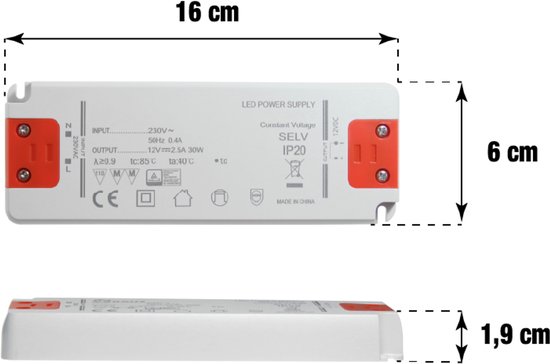 Dparts LED trafo 12VDC - max 30W - voor verlichting - super plat - 12V ...
