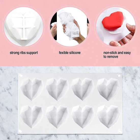 3D Silicone Hart Vorm - Voedselveilige Ovenvorm voor Hartjes & Ruiten ...