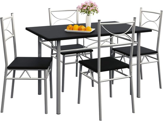 5-Delige Industriële Eettafelset met 4 Stoelen – Moderne Zwarte ...