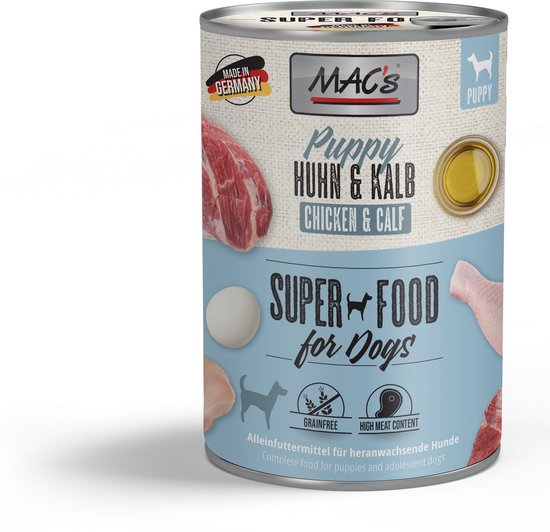 MAC’s puppy voer Blik - 71% vlees Kip & Kalf - 6 x 400g | bol
