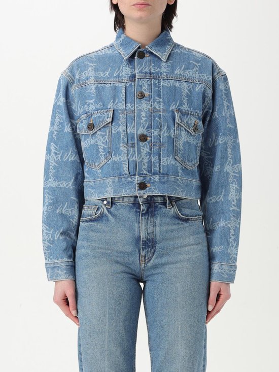 Cropped Denim Jacket Logo Print Wo - Blue | bol