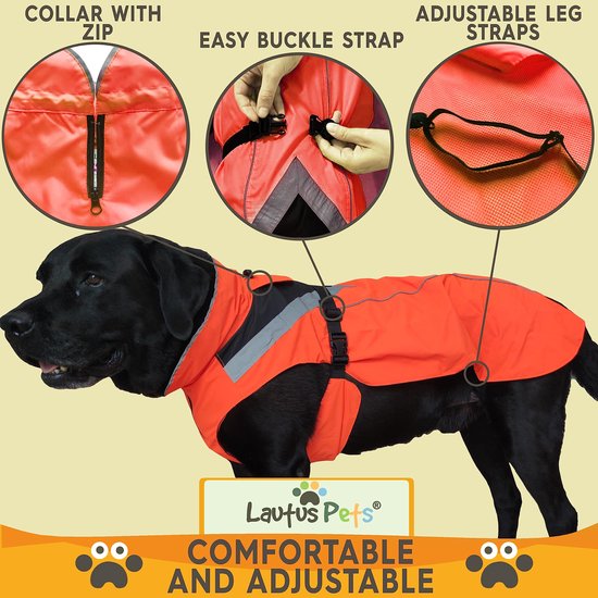 Lautus Pets Hondenregenjas – 2XL – Oranje – Waterdicht & Reflecterend ...