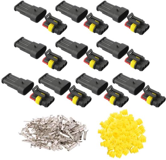 10 Kit 3 Pin Way Waterproof Electrical Wire Connector Plug Socket Male ...