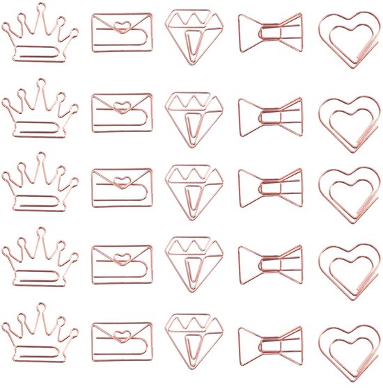 50 Pcs Creative Paper Clips Rose Gold Paper Clips 5 Shapes Motif Paper ...