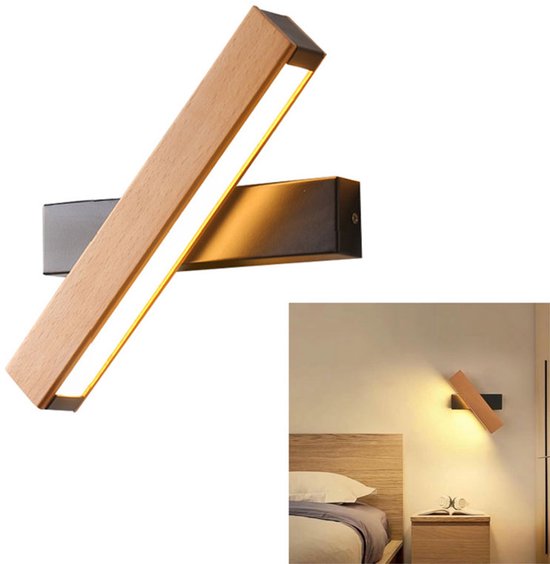 Wandlamp van massief hout - 4W wandlamp - 360 graden draaibare wandlamp ...