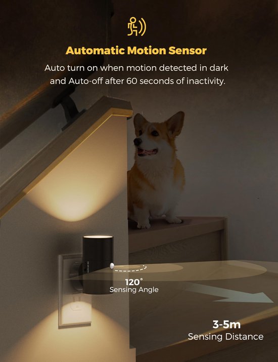 Nachtlamp - Lichtsensor voor Energiebesparing - Zacht Warm Wit Licht ...