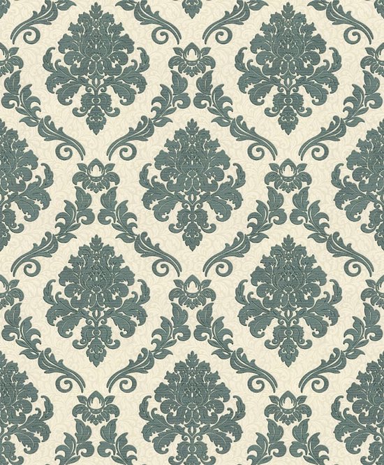 Barok Vliesbehang Groen Wit met Glitter – Hotel Chic | Palitra 1368-17 ...