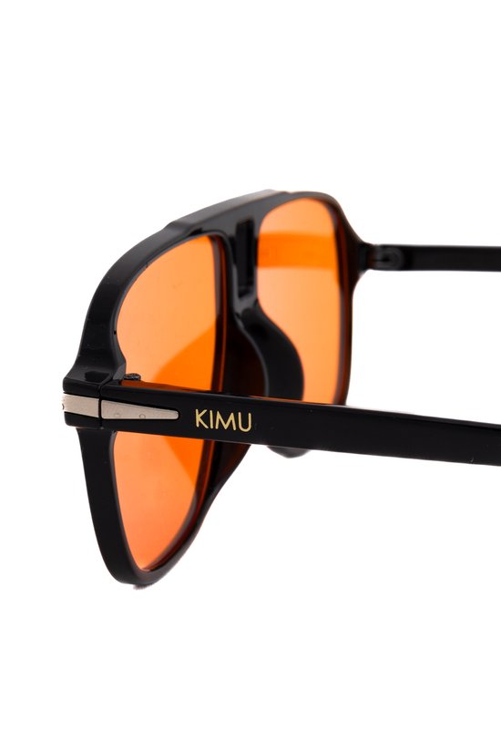 KIMU Motor Pilotenbril Dun - Zwart Montuur Kunststof - Oranje Glazen ...