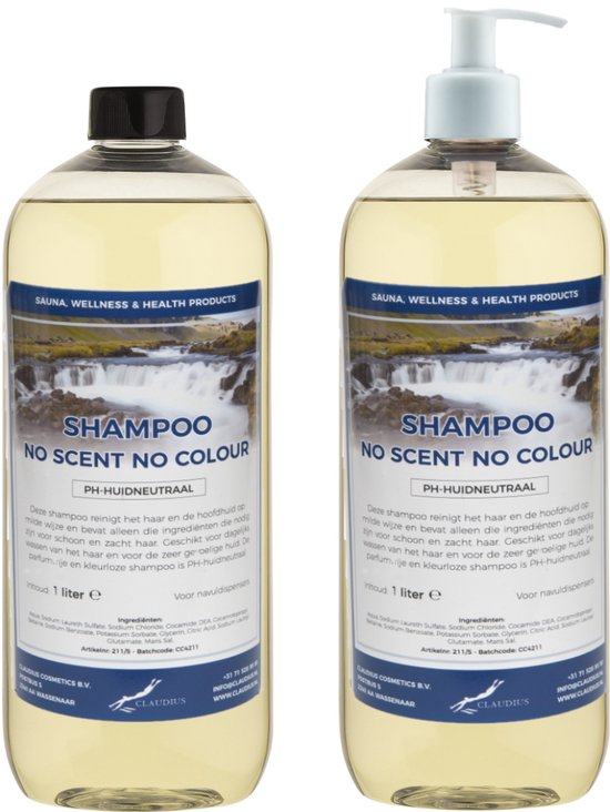 Shampoo No Scent No Colour - 1 liter (transparant) - 2 stuks - met ...