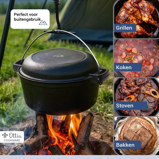 Ottia 26cm Gietijzeren Pan met Deksel voor het Bakken van Brood & 24cm ...