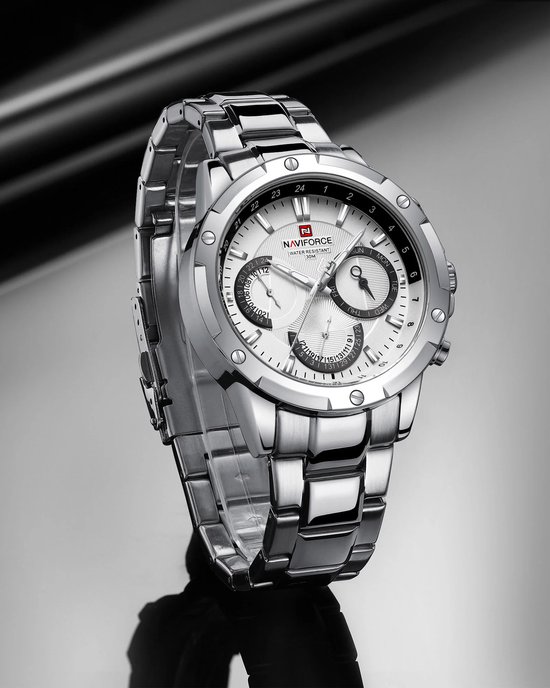 NAVIFORCE horloge voor mannen, met zilveren metalen polsband, zilveren ...