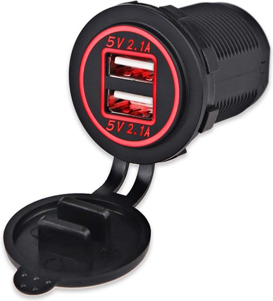 Dual USB stopcontact - 12V/24V - 2x 2.1A/5V - Rood - Geschikt voor Auto ...