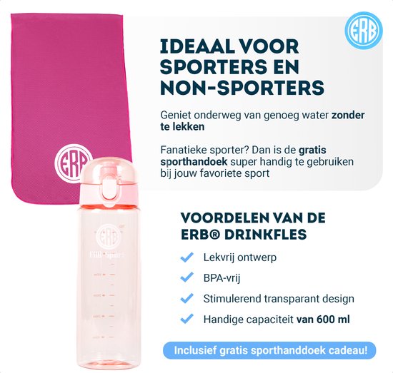 Drinkfles Kinderen & Volwassenen - Waterfles 600ml - Sportfles Fitness ...
